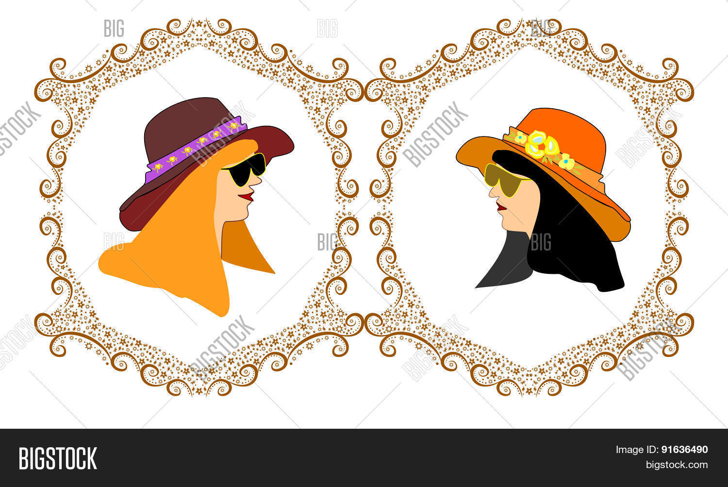 Frames Two Girls Vector & Photo (Free Trial) | Bigstock
