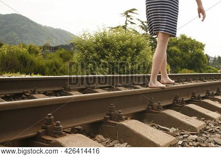 Girl Walks On Rails Image & Photo (Free Trial) | Bigstock