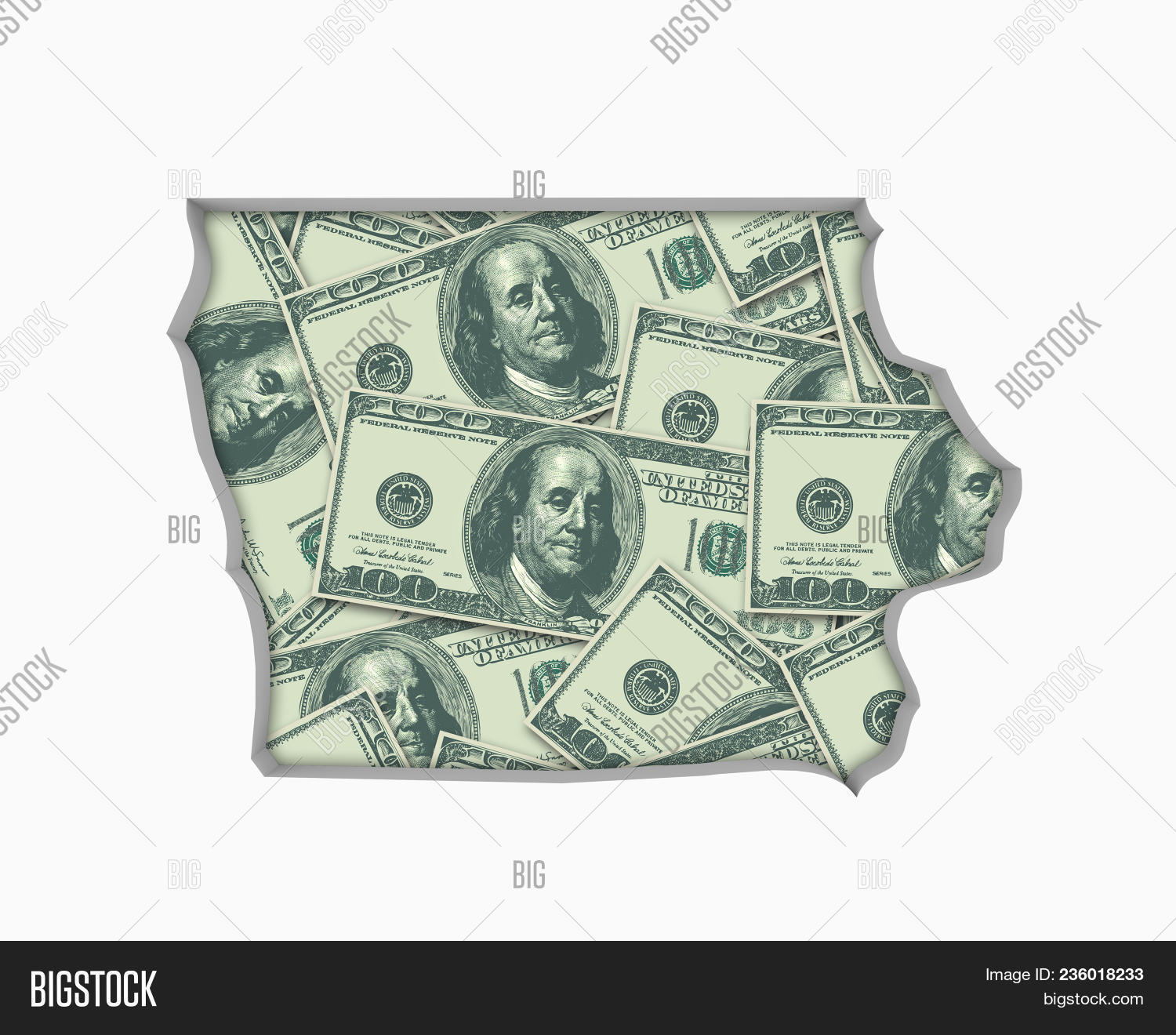Iowa IA Money Map Cash Image & Photo (Free Trial) | Bigstock
