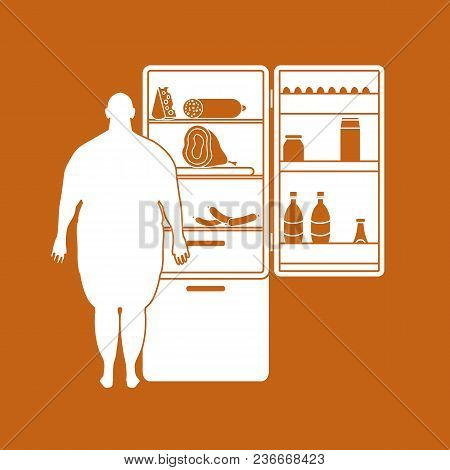 Fat Man Stands Fridge Vector & Photo (Free Trial) | Bigstock