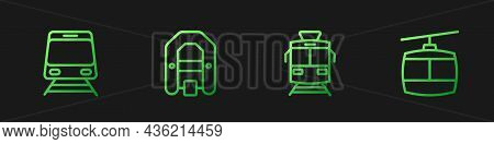 Set Line Tram And Railway, Train, Rafting Boat And Cable Car. Gradient Color Icons. Vector ...