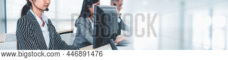 Call Center Or Customer Support Agent In Broaden View Panorama Banner ...