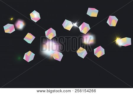 Holographic Rainbow Confetti On Black Background. Iridescent Magic ...