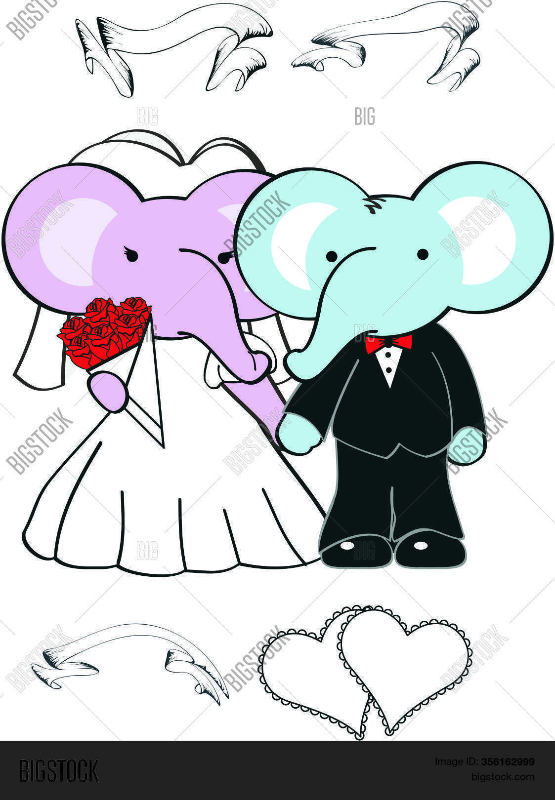 Cute Elephant Married Vector & Photo (Free Trial) | Bigstock