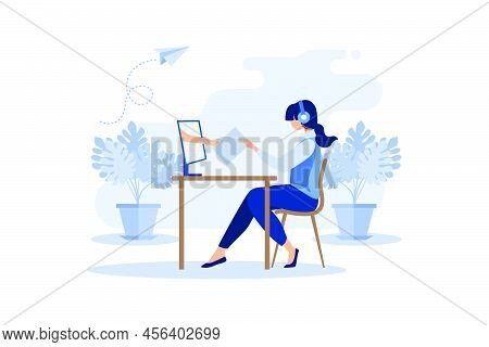 Girl Sitting Computer Vector & Photo (Free Trial) | Bigstock