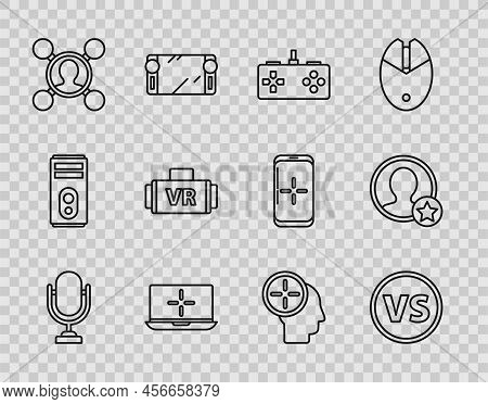 Set Line Microphone, Vs Versus Battle, Gamepad, Laptop, Share, Virtual Reality Glasses, Head ...