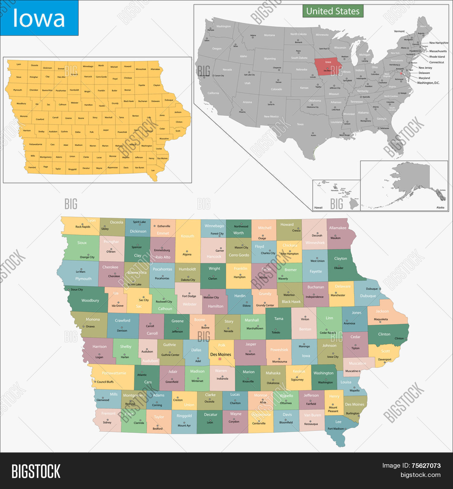 Map Iowa State Vector & Photo (Free Trial) | Bigstock