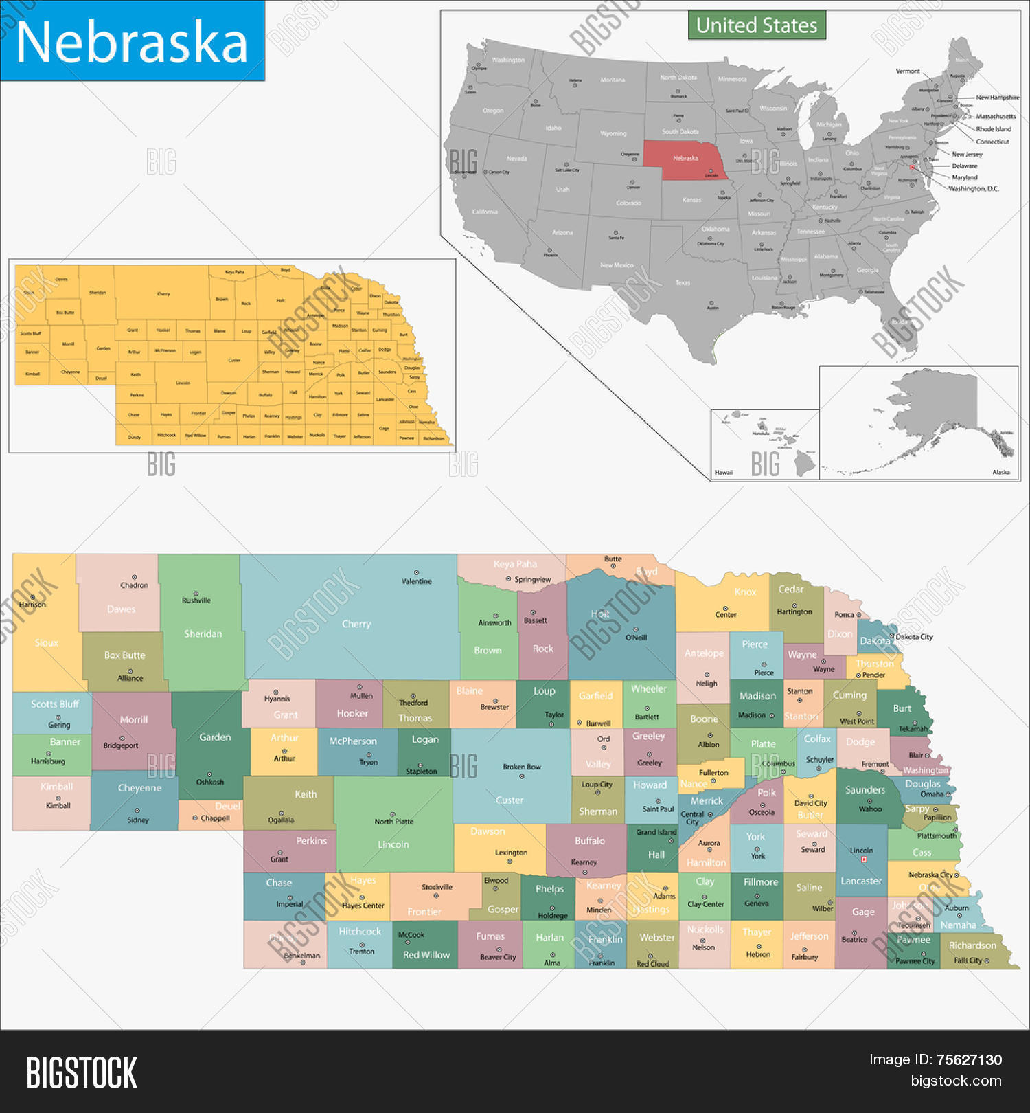 Map Nebraska State Vector & Photo (Free Trial) | Bigstock