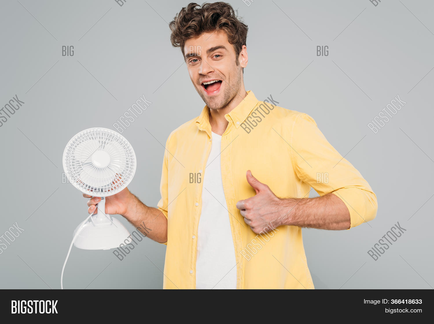 Excited Man Desk Fan Image & Photo (Free Trial) | Bigstock