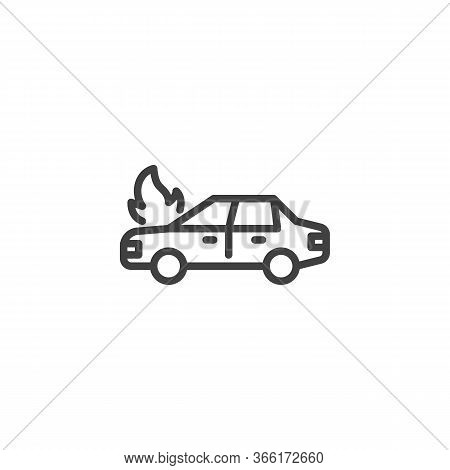 Burning Car Line Icon Vector & Photo (Free Trial) | Bigstock