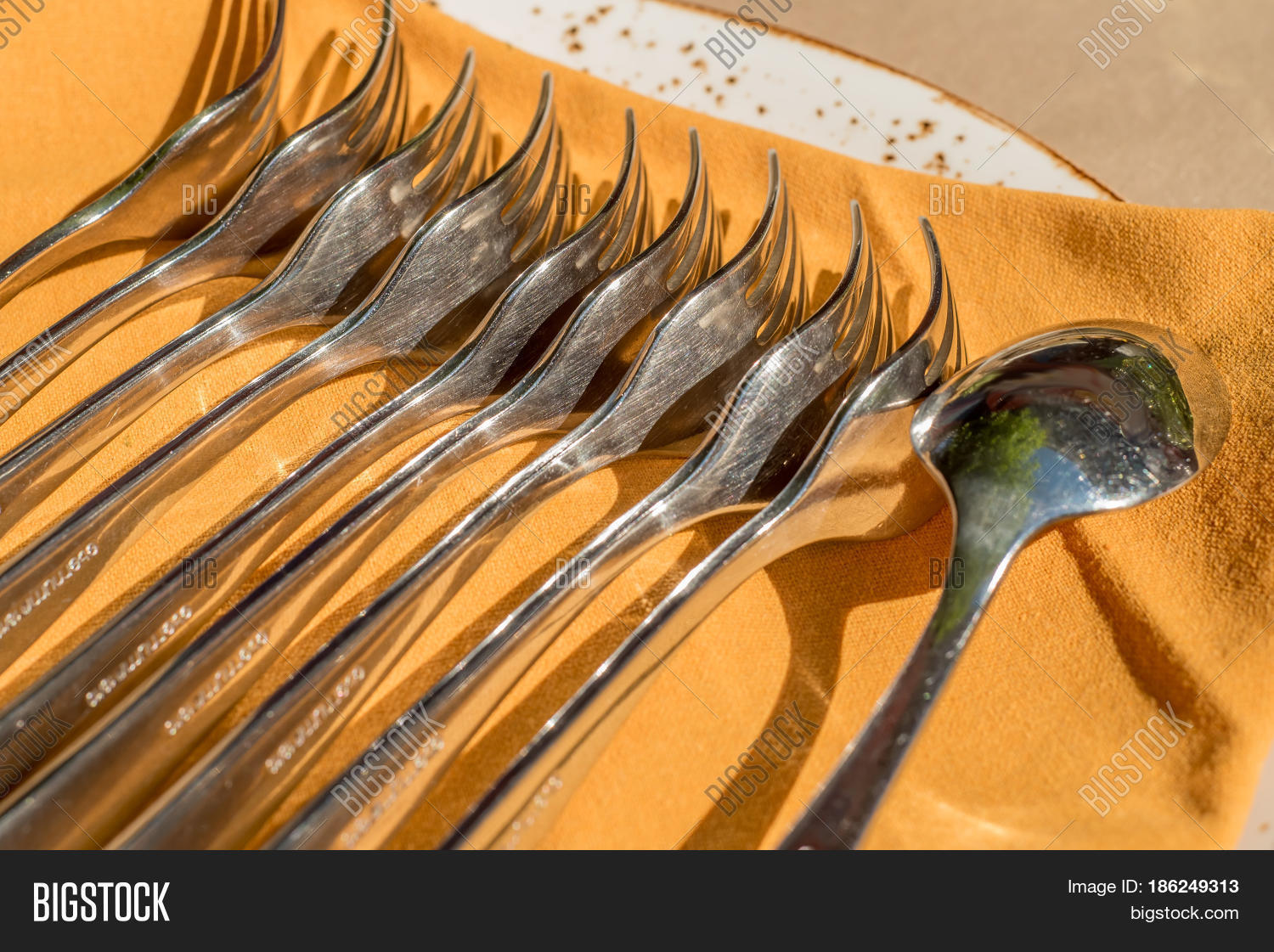 Forks Spoon On Cloth Image & Photo (Free Trial) | Bigstock