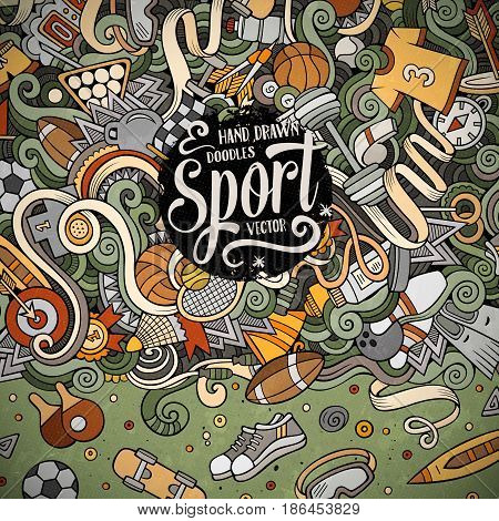 Cartoon cute doodles hand drawn Sport frame design. Colorful detailed ...