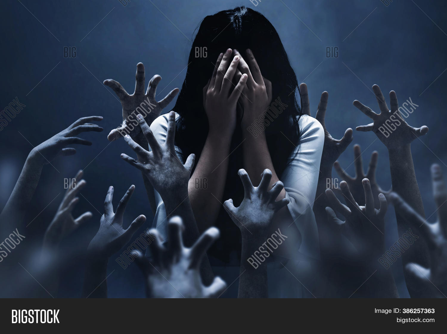 Scared Woman On Dark Image & Photo (Free Trial) | Bigstock