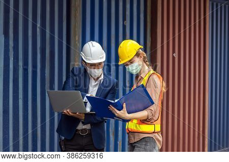 Industrial Worker Caucasian Woman And Asian Engineer Control Worker ...
