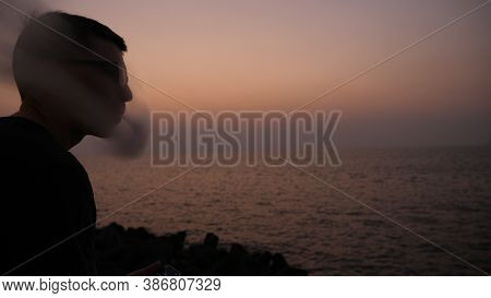 Guy Sunset Smokes E- Image & Photo (Free Trial) | Bigstock