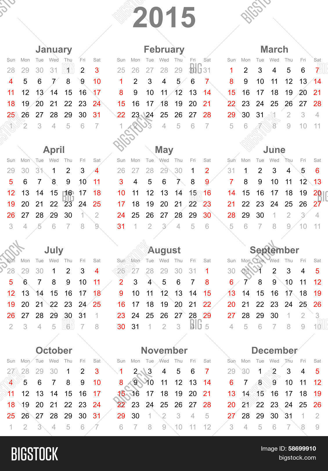 Calendar Year 2015 Vector & Photo (Free Trial) | Bigstock