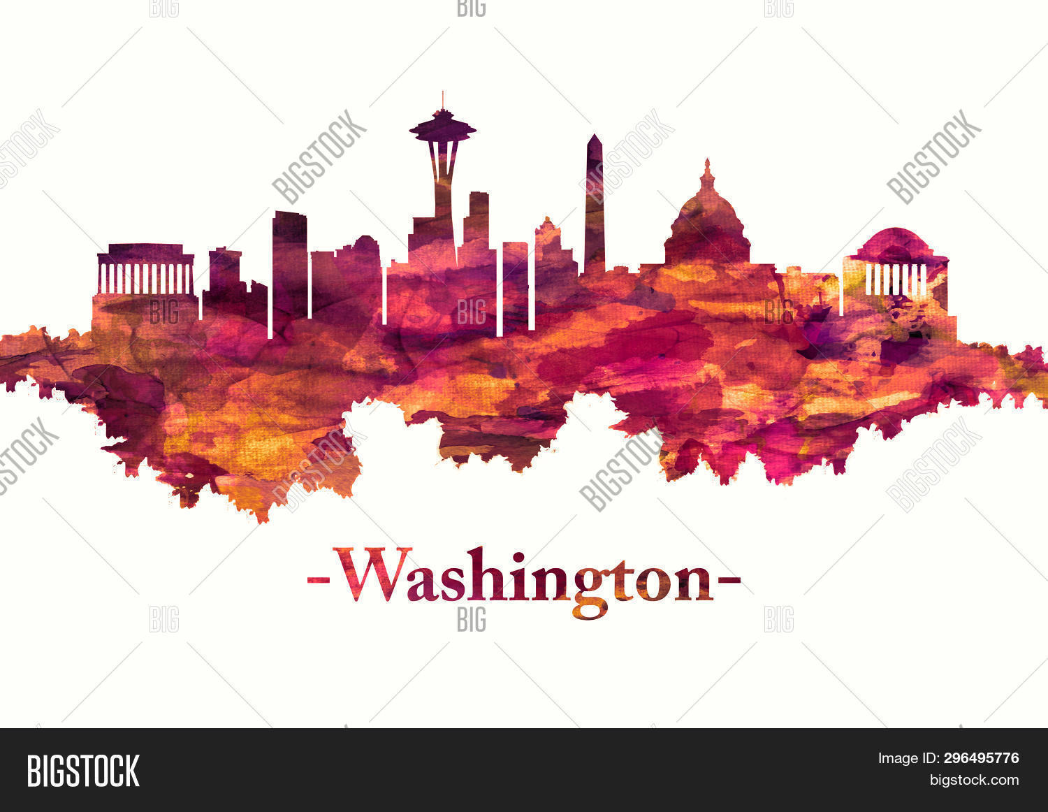 Red Skyline Washington Image & Photo (Free Trial) | Bigstock