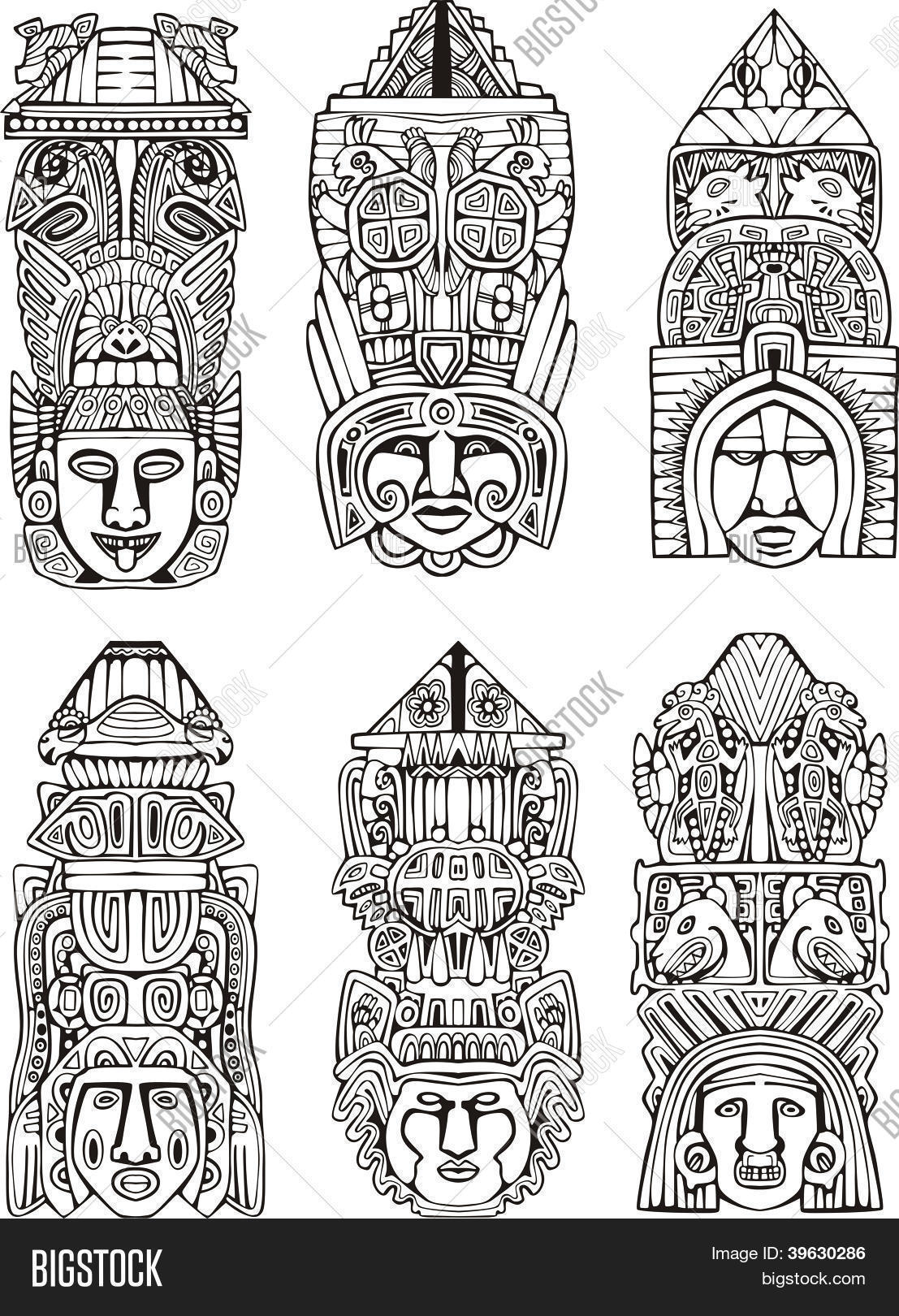 Aztec Totem Poles Vector & Photo (Free Trial) | Bigstock