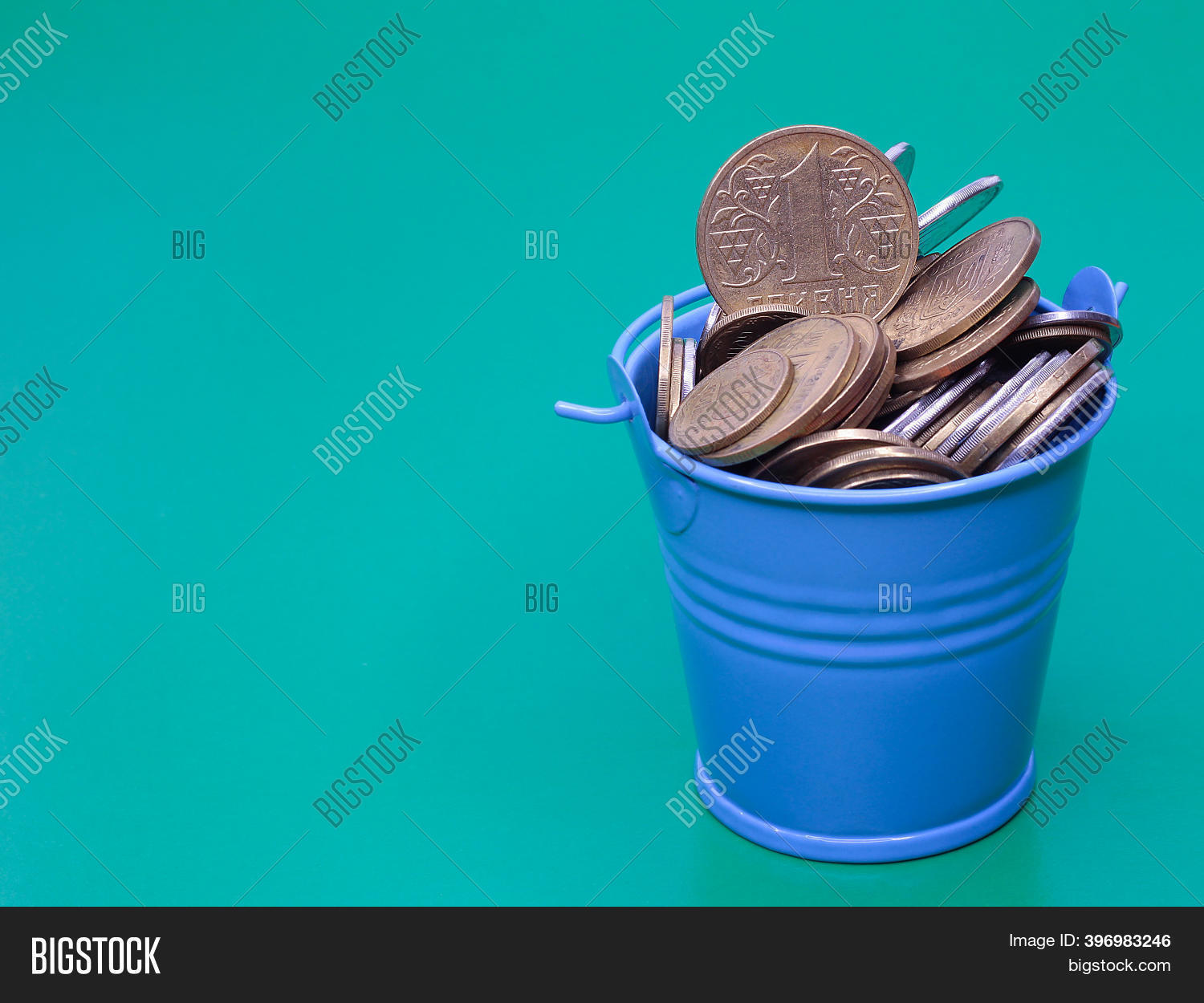 Bucket Coins. Blue Image & Photo (Free Trial) | Bigstock
