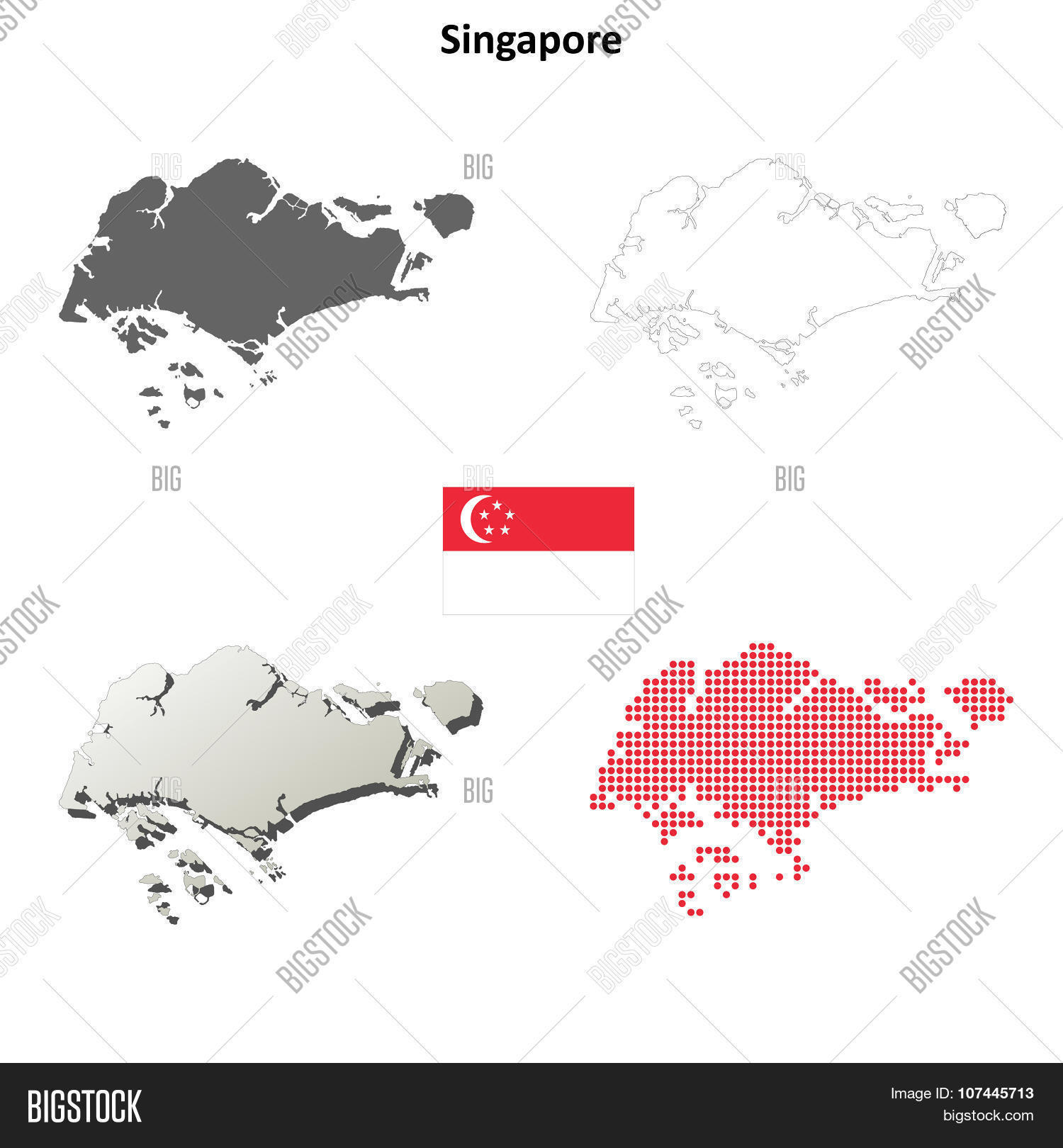 Singapore Outline Map Vector & Photo (Free Trial) | Bigstock