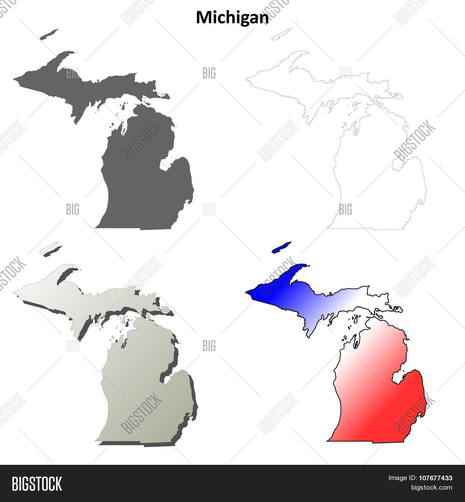 Michigan Outline Map Vector & Photo (Free Trial) | Bigstock