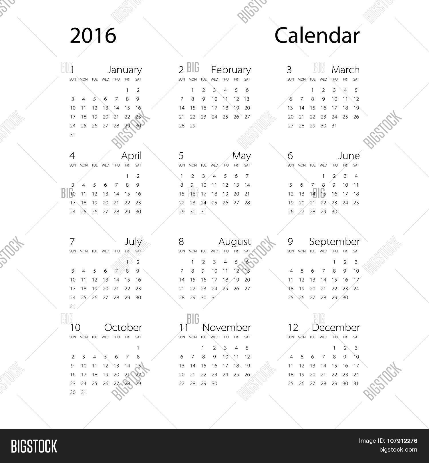 Calendar 2016 On Vector & Photo (Free Trial) | Bigstock