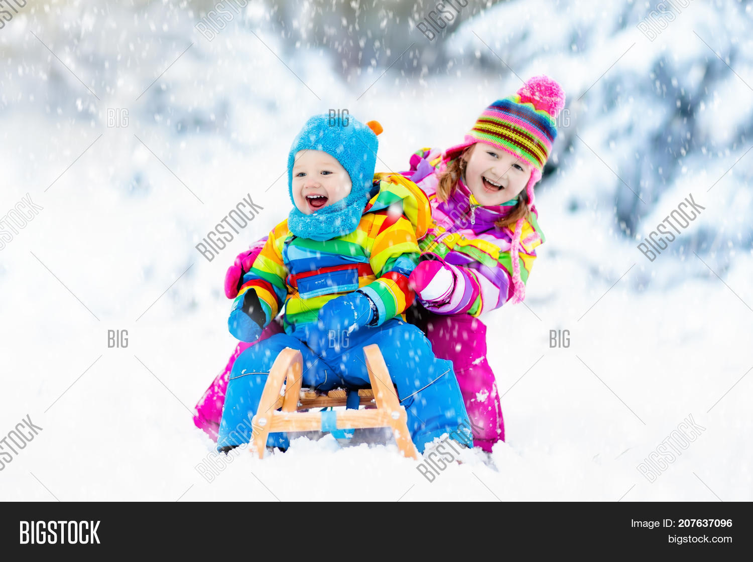 Kids On Sleigh Ride. Image & Photo (Free Trial) | Bigstock