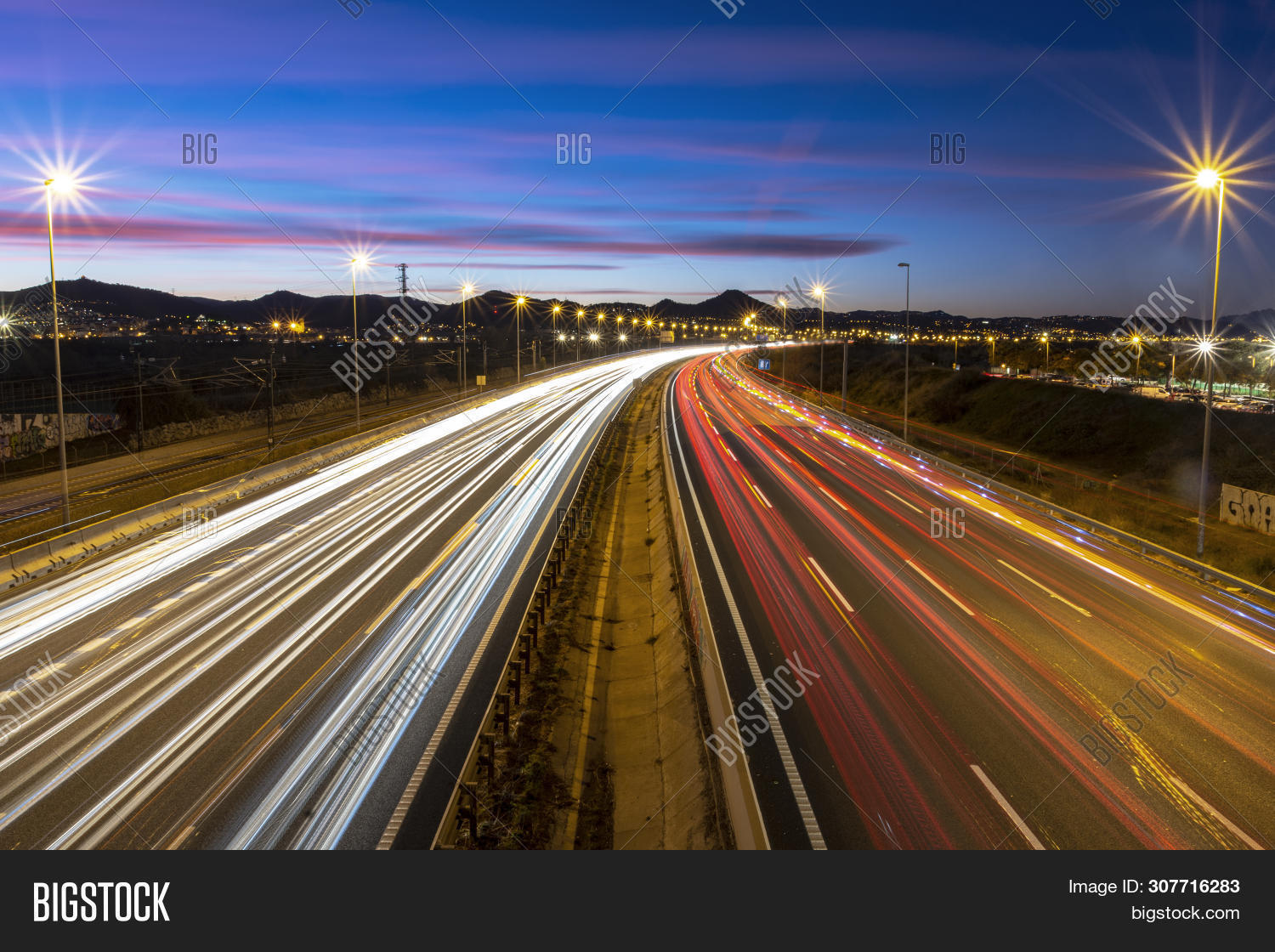 Freeway Dusk, Two-way Image & Photo (Free Trial) | Bigstock