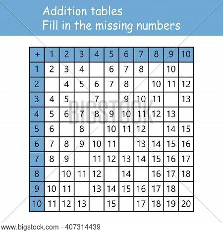 Addition Tables. Fill Vector & Photo (Free Trial) | Bigstock
