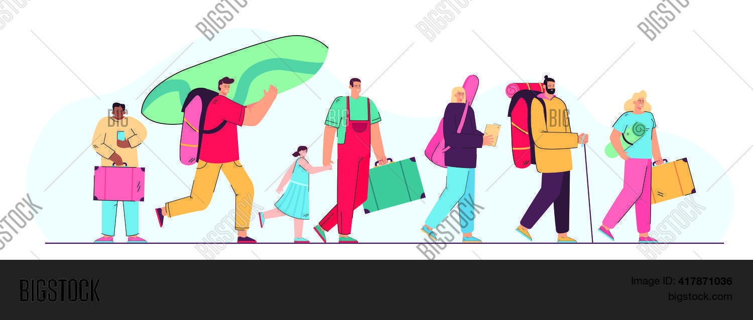 Happy Group Tourists Vector & Photo (Free Trial) | Bigstock