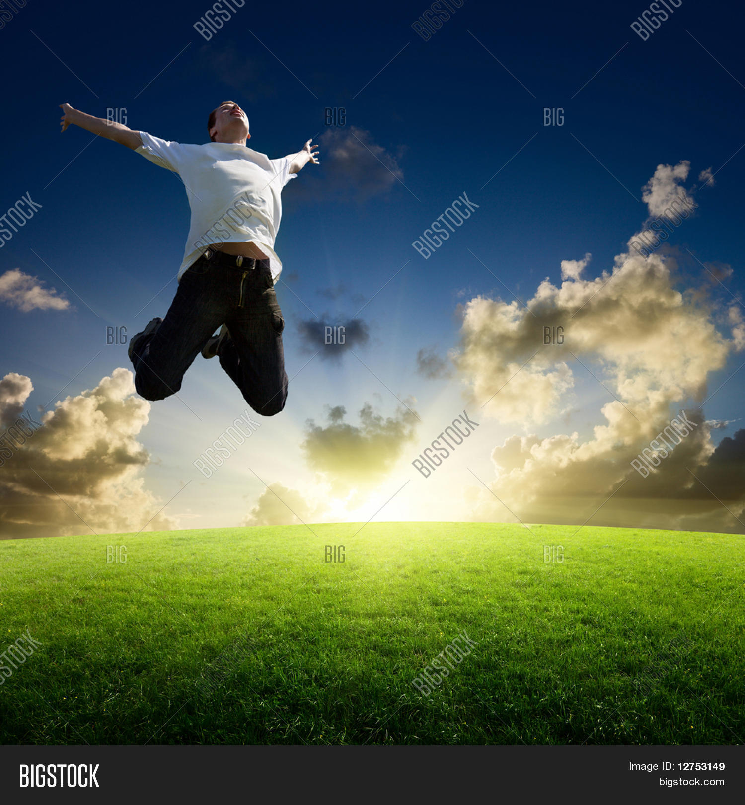 Jumping Happy Young Image & Photo (Free Trial) | Bigstock