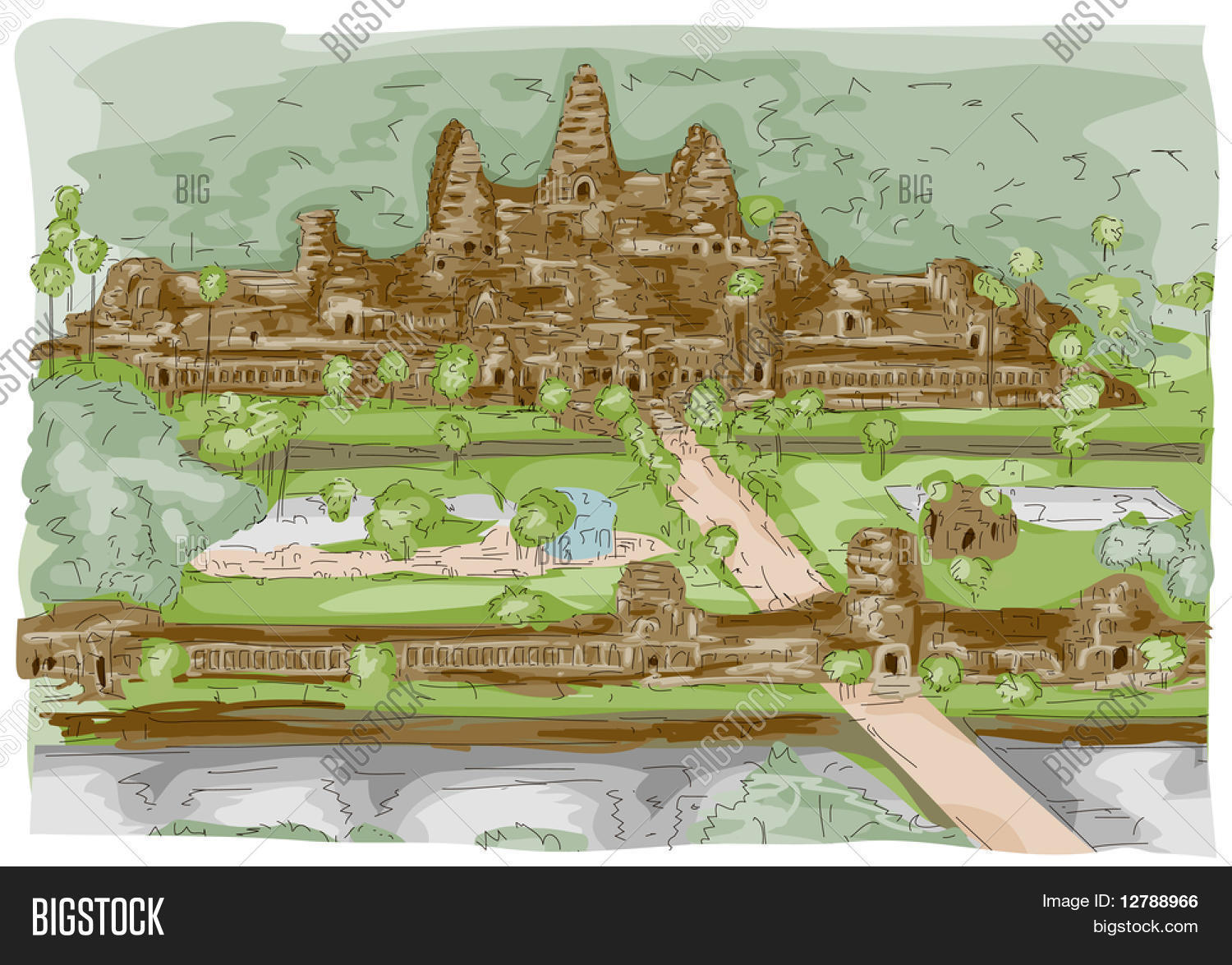 Sketch Angkor Wat Vector & Photo (Free Trial) | Bigstock