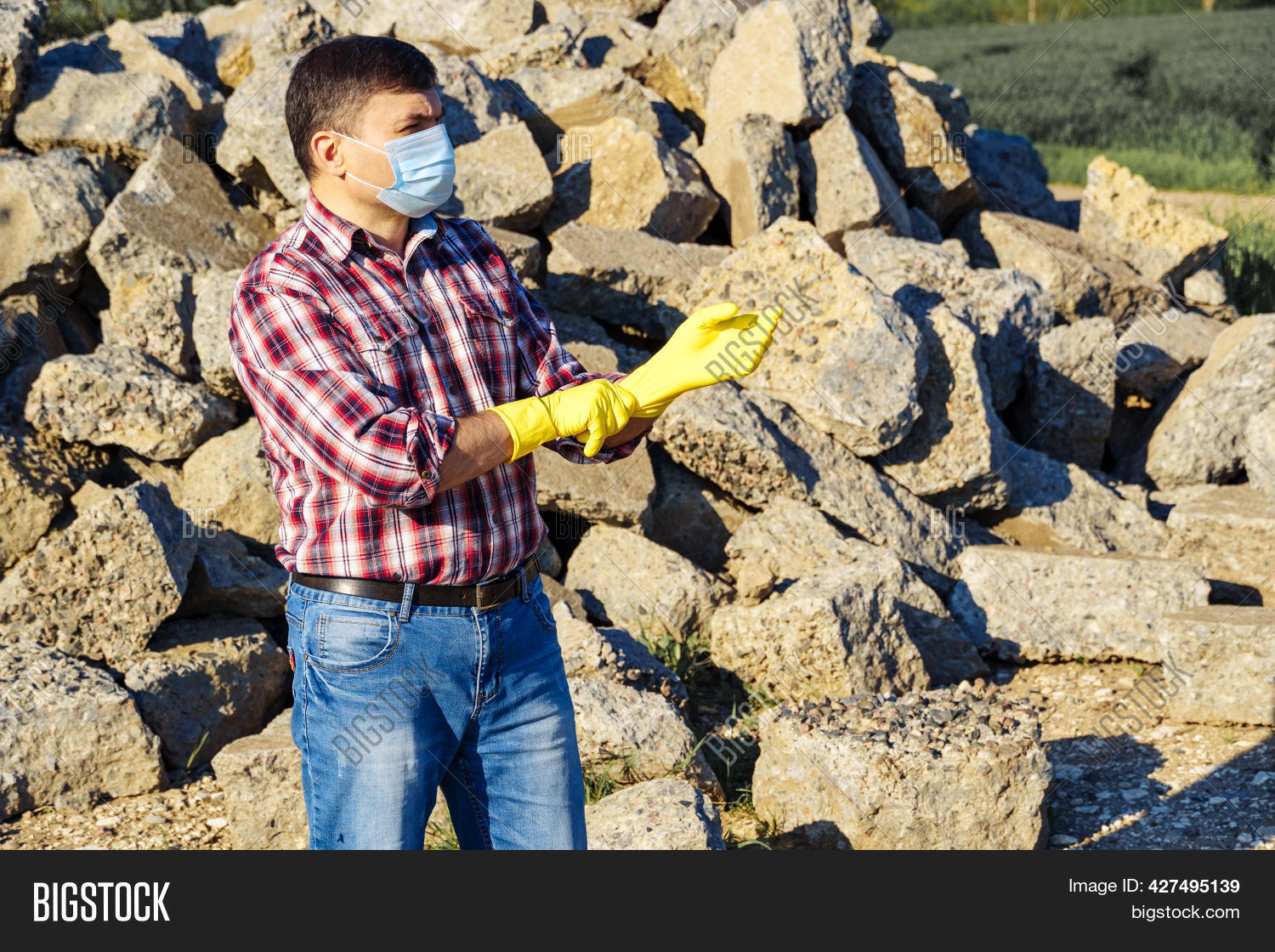 Man Works Pile Stones Image & Photo (Free Trial) | Bigstock