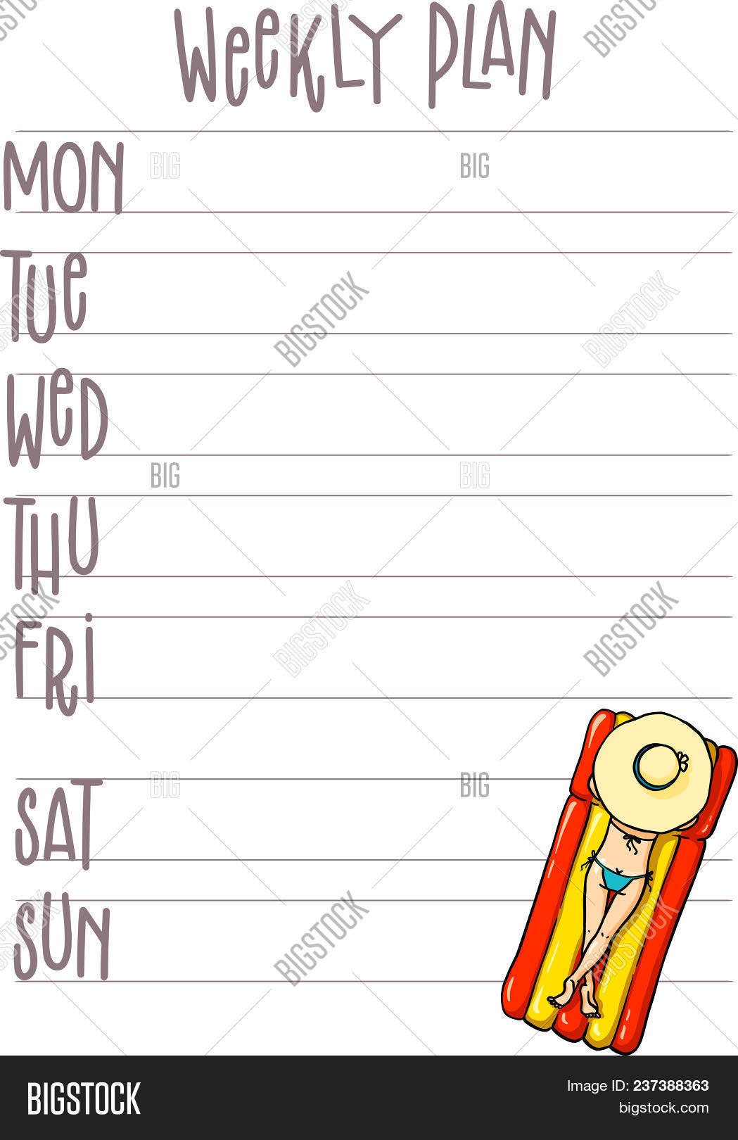 Week Plan Printable Vector & Photo (Free Trial) | Bigstock