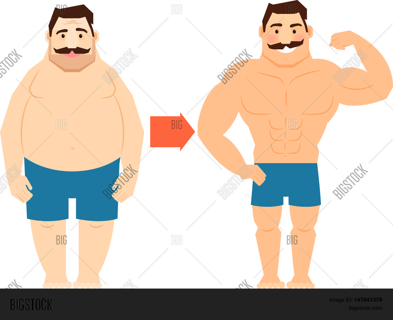 Fat Slim Man Mustache Vector & Photo (Free Trial) | Bigstock