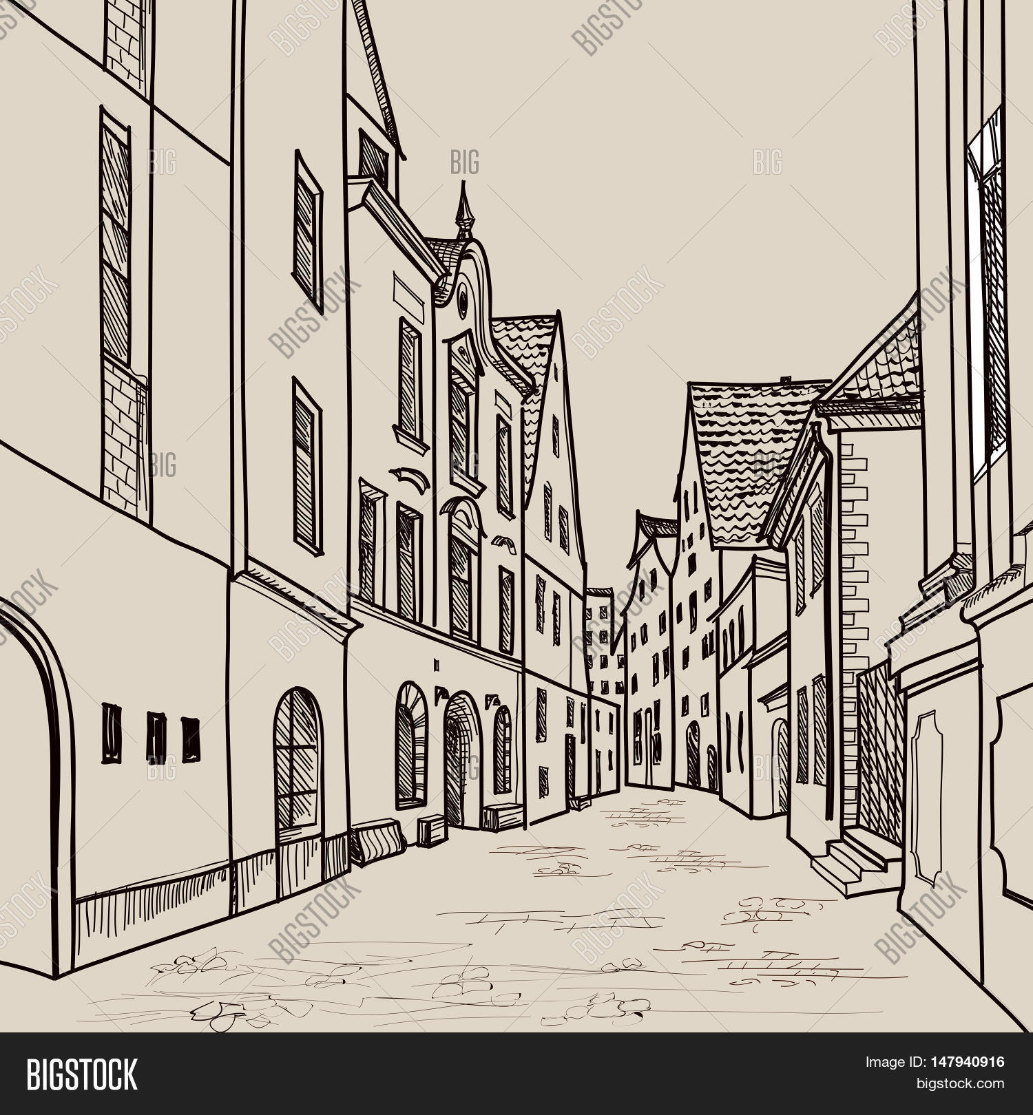 Steet Cafe Shops Old Vector & Photo (Free Trial) | Bigstock