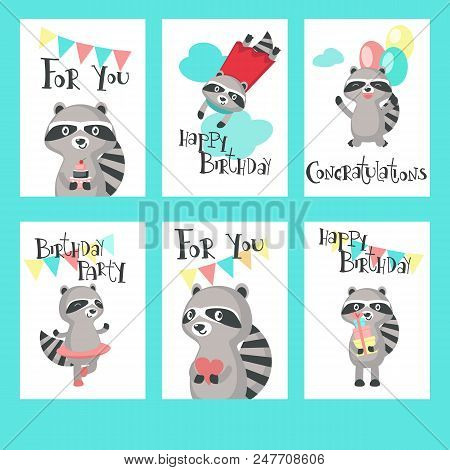 Cute Raccoon Birthday Vector & Photo (Free Trial) | Bigstock