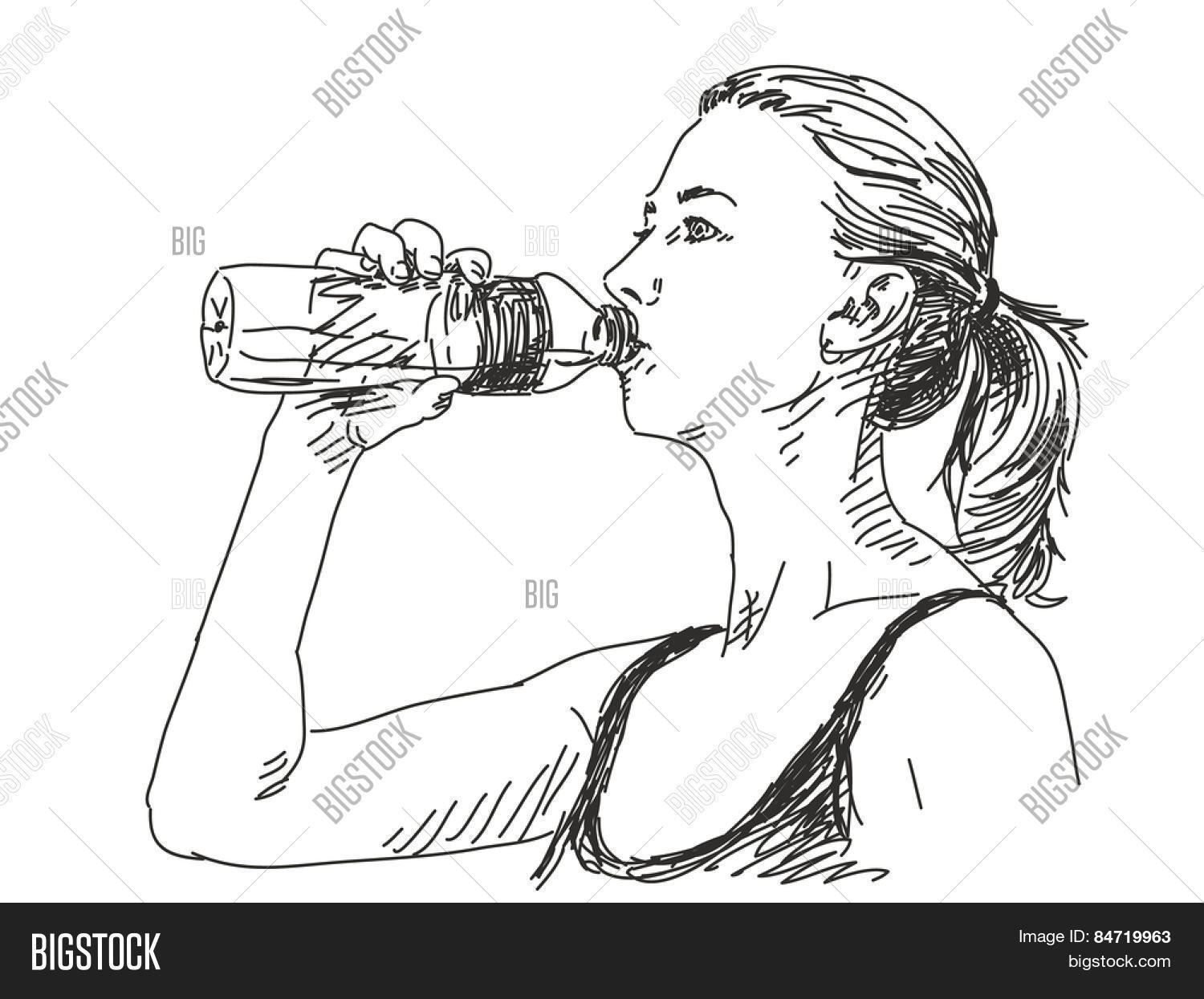 Sketch Woman Drinking Vector & Photo (Free Trial) | Bigstock