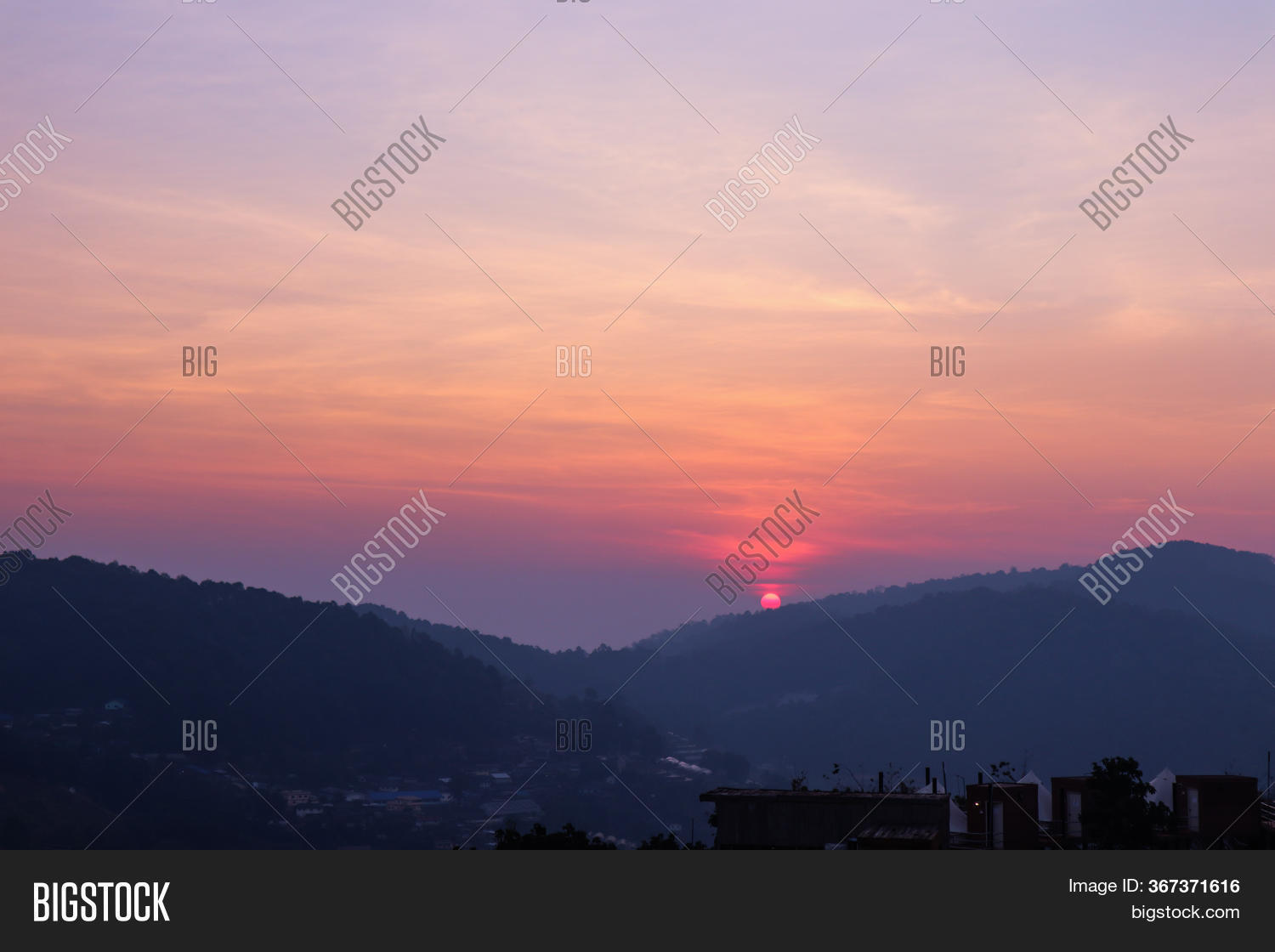 Sun Setting Over Hills Image & Photo (Free Trial) | Bigstock