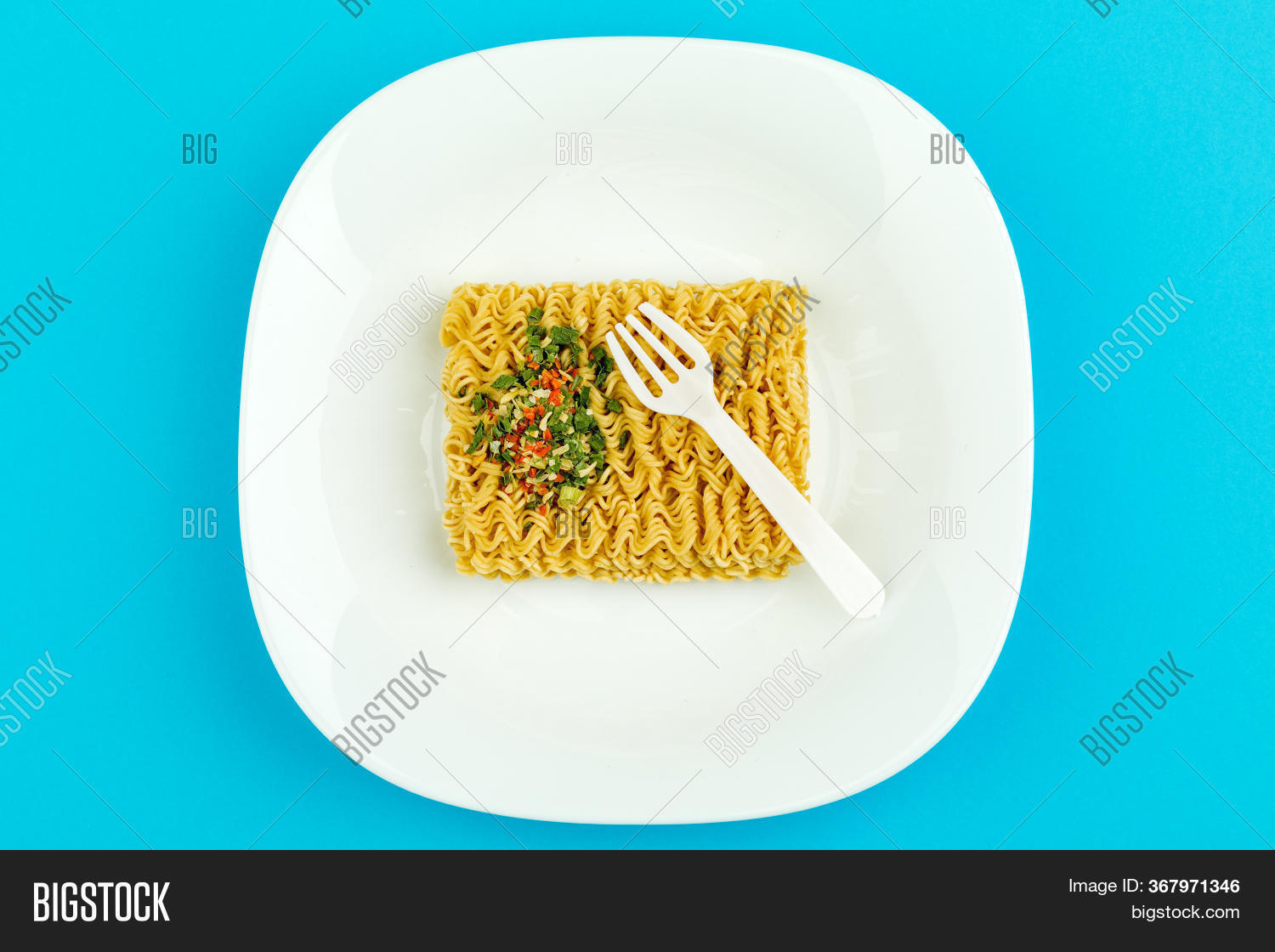 Plate Noodles On Blue Image & Photo (Free Trial) | Bigstock