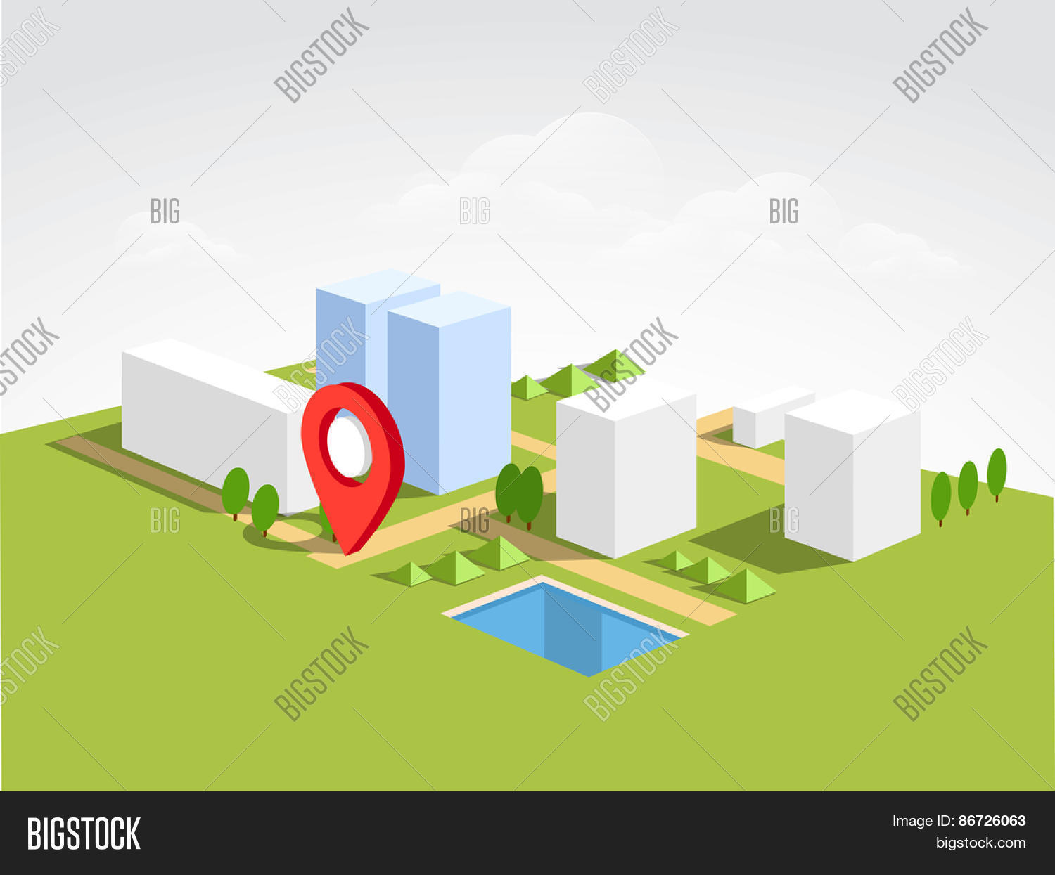 3D View City Map Red Vector & Photo (Free Trial) | Bigstock