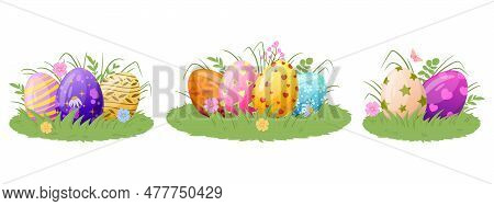 Cartoon Easter Eggs In Grass