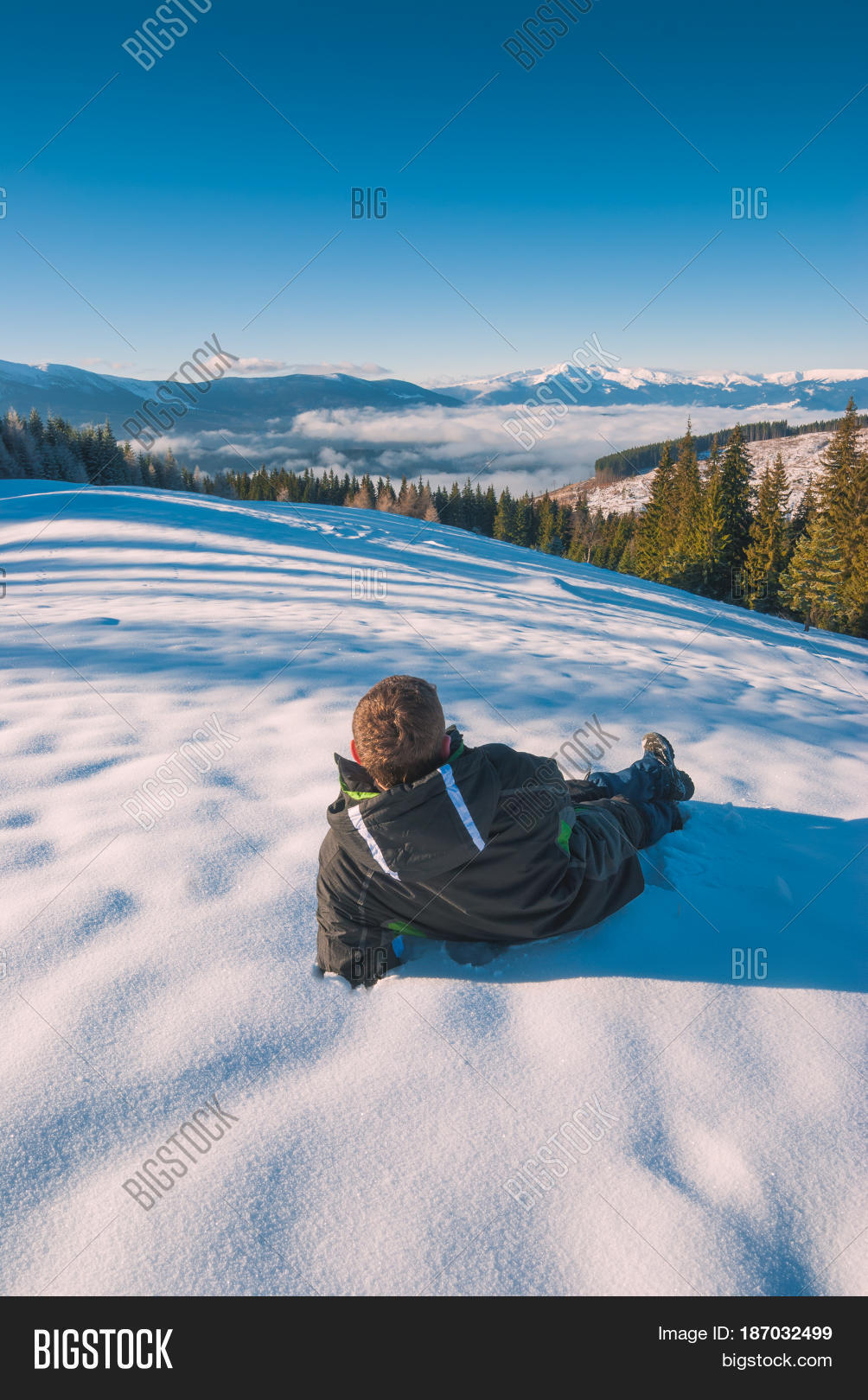 Hiker Relaxing On Snow Image & Photo (Free Trial) | Bigstock