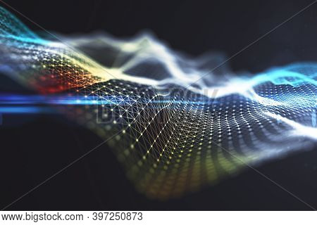 Glowing Digital Wave Texture With Dots. Technology Concept. Mock Up. 3d ...