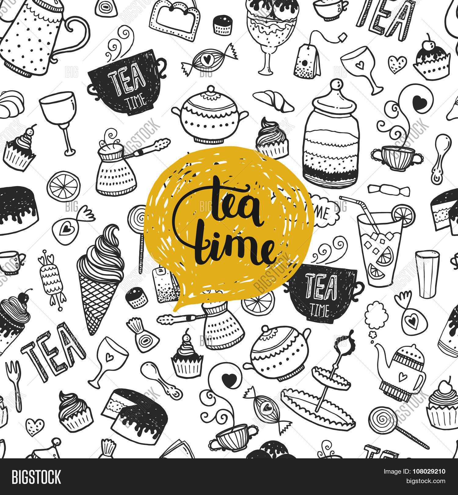 Hand Drawn Tea Time Vector & Photo (Free Trial) | Bigstock