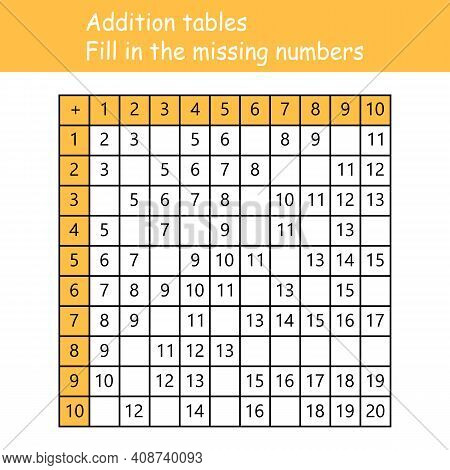 Addition Tables. Fill Vector & Photo (Free Trial) | Bigstock