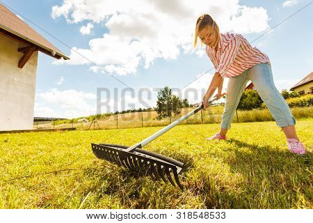 Woman Raking Leaves Image & Photo (Free Trial) | Bigstock