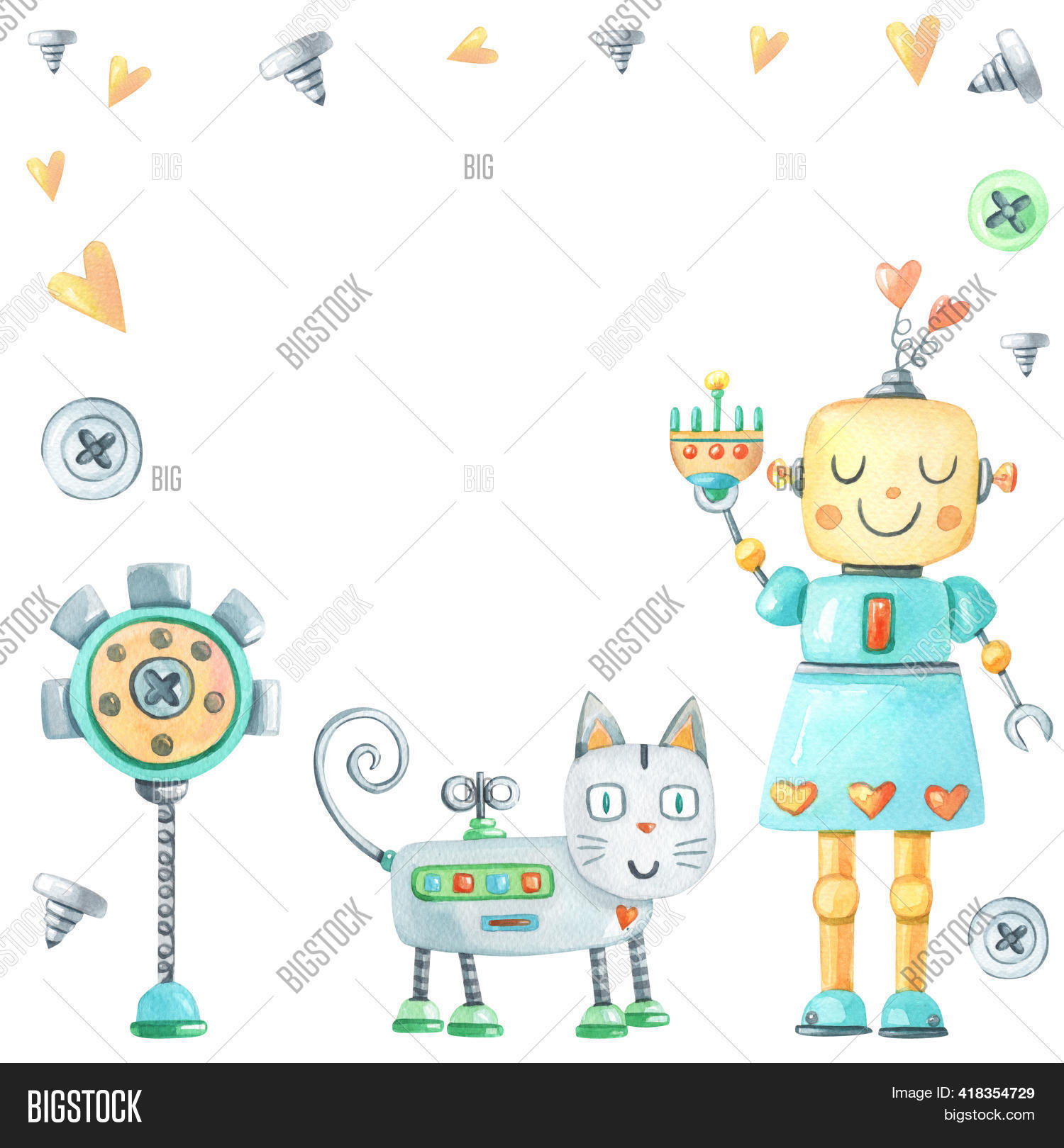 Watercolor Cute Robot Image & Photo (Free Trial) | Bigstock