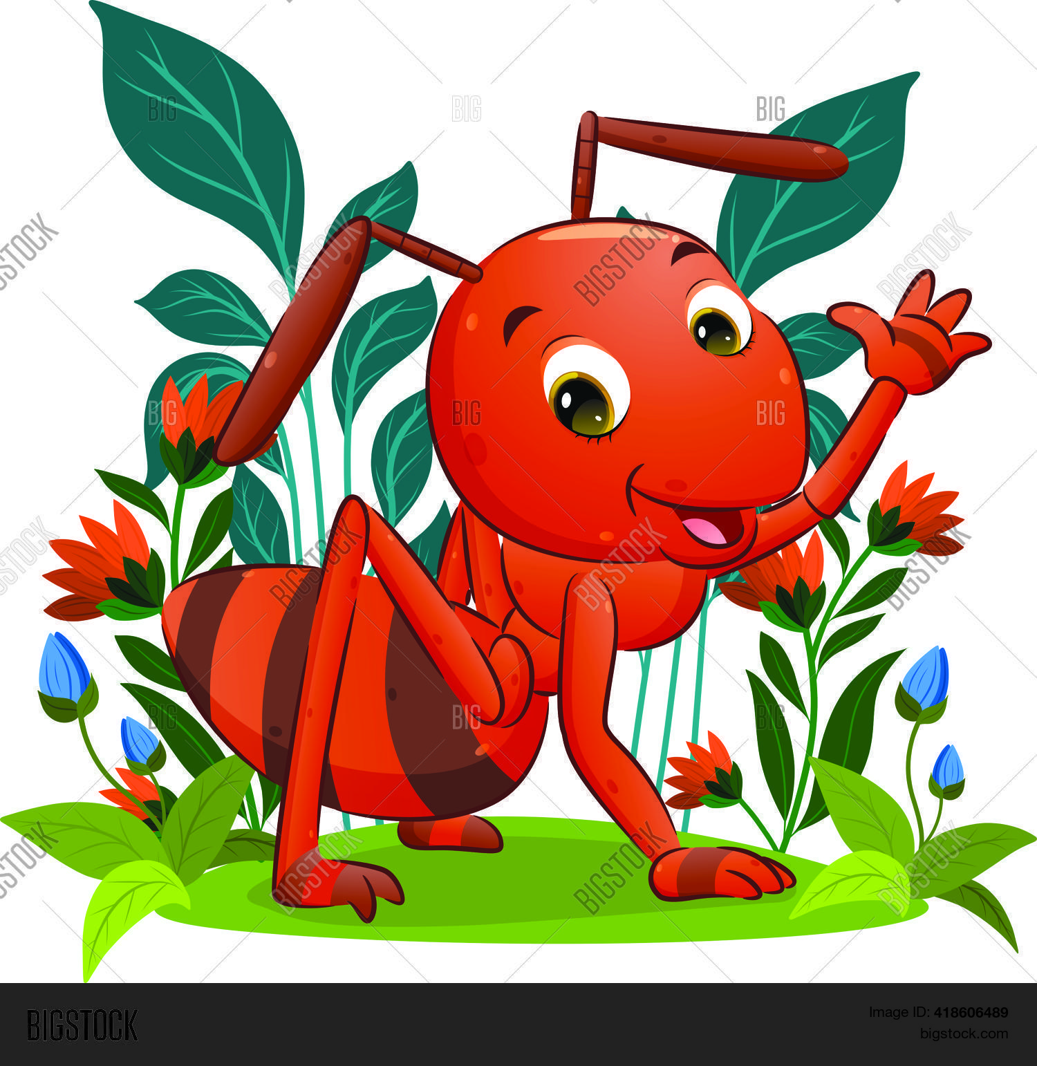Big Red Ant Waving Vector & Photo (Free Trial) | Bigstock
