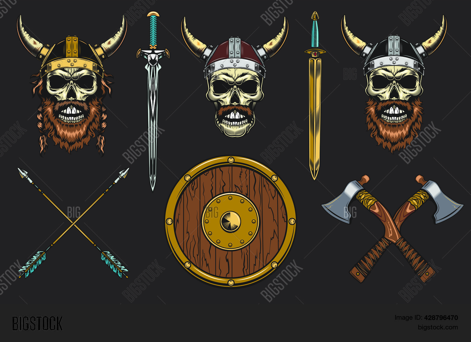 Viking Skulls Set. Vector & Photo (Free Trial) | Bigstock